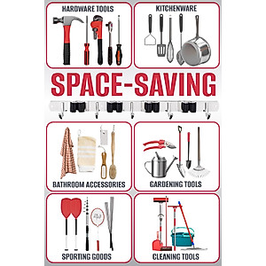 Mop and Broom Holder Wall Mount, Keep your Closet and Garage Tidy with a Heavy Duty Wall Mounted Mop and Broom Holder, - Utility Rack Laundry Room Organization and Storage Tool Rack Organizer Hooks