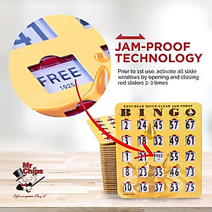 MR CHIPS Jam-Proof Easy-Read Quick-Clear Large Print Fingertip Slide Bingo Cards with Sliding Windows 10 Pack in Gold Rush Style