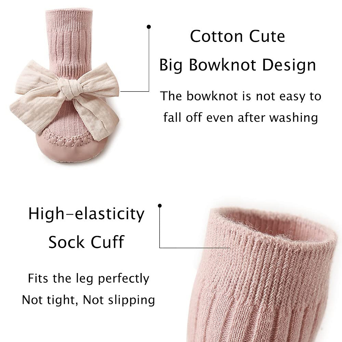 WATOCHE Baby Girl Socks Look Like Shoe Toddler Ant-slip Socks with Grips Baby Long Socks with Cute Bows Floor Shoes Socks(Coffee+Kaqi Bow,0-6M)