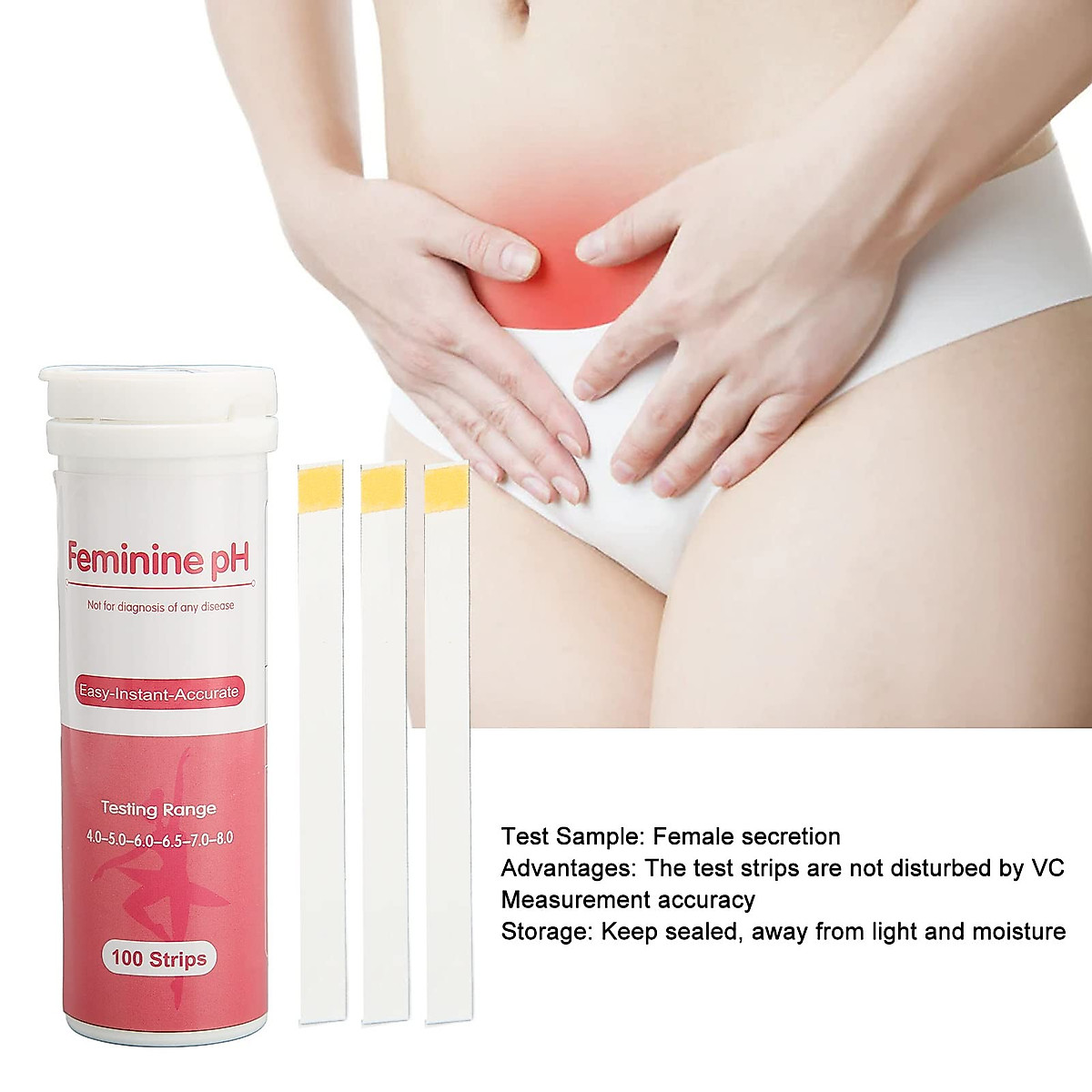 100pcs Feminine PH Test Strips, Bacterial Vaginosis Test for Women, Vaginal PH Test Strips, PH Balance Test Strips Women BV Test Kit at Home