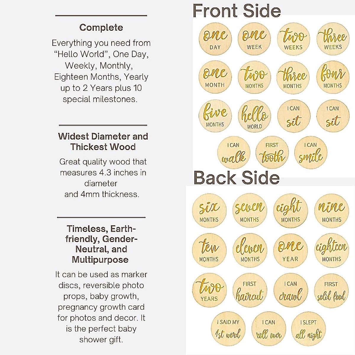 Yumi and Berry Baby Milestone Cards from Newborn to 2 Years Wooden Monthly Discs Comes with Hello World Sign Weekly Wood Dics - Month Signs (Wild Brave 15 Pieces Set) beige