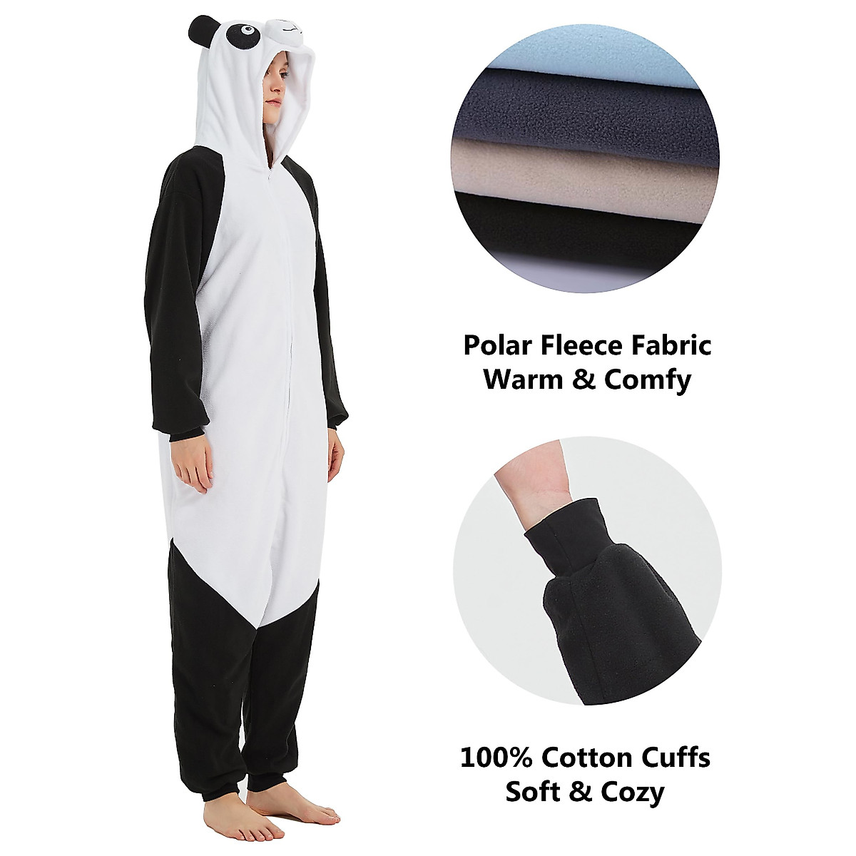 Mango2wind Panda Onesie Adult Panda Costume Woman Man Panda Onesies Pajama (US, Alpha, Medium, Regular, Regular, Panda-Zip)