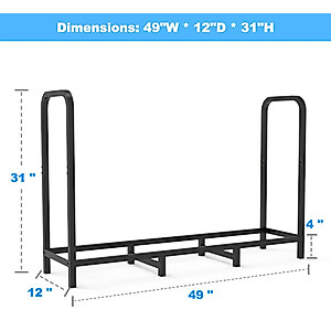 Tikimilor 4ft Firewood Rack Holder, Adjustable Heavy Duty Fire Log Stacker Stand for Fireplace, Outdoor Indoor Metal Wood Pile Storage Organizer, Patio Logs Stand tool, Black