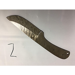 8.5 inches long hand forged Twist pattern Damascus steel trailing point blank blade skinning knife with 3 Pin hole & an inserting hole space 4 inches cutting edge