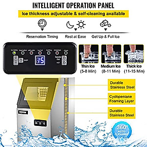 Happybuy Commercial Ice Maker Machine, 100 lbs/24h Stainless Steel Under Counter Ice Maker with 22lbs Storage Bin, 4x8 Cubes Ready in 15 Mins, Water Filter & Scoop Included, for Bar Office Coffee Shop