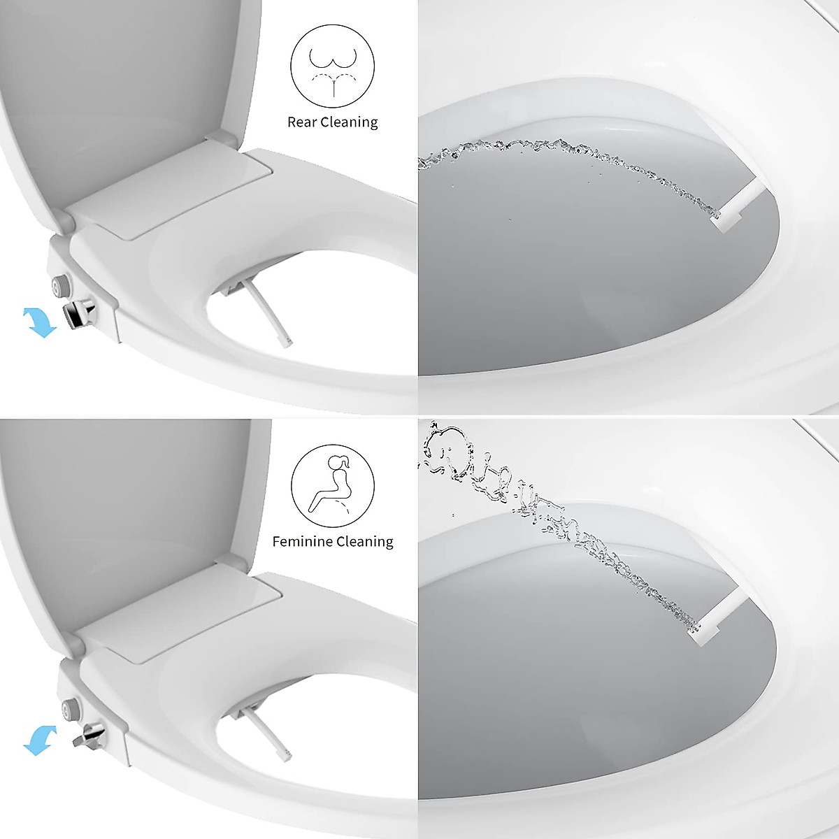 R&T Bidet Seats & Toilet Raised Seat with Handles,1 Elongated Non-Electric Bidet Toilet Seat,1 Toilet Seat Riser Suit For Seniors Elderly Disabled Handicap Kids Pregnancy