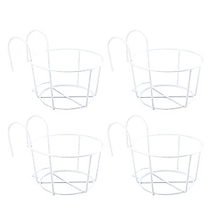 defutay Hanging Railing Planters, 4 Pack Round Flower Pot Holders,Metal Pot Plant Baskets for Balcony,Garden,Indoor & Outdoor(White,4 PCS)