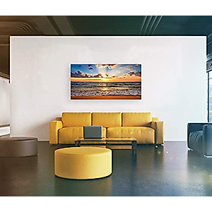 Muolunna BK1850 Wall Art Decor Large Canvas Print Picture Sunrise Ocean Beach Waves Scenery Modern Painting Artwork for Office Wall Decor Home Decoration Stretched and Framed Ready to Hang, 20x40inch x1pcs