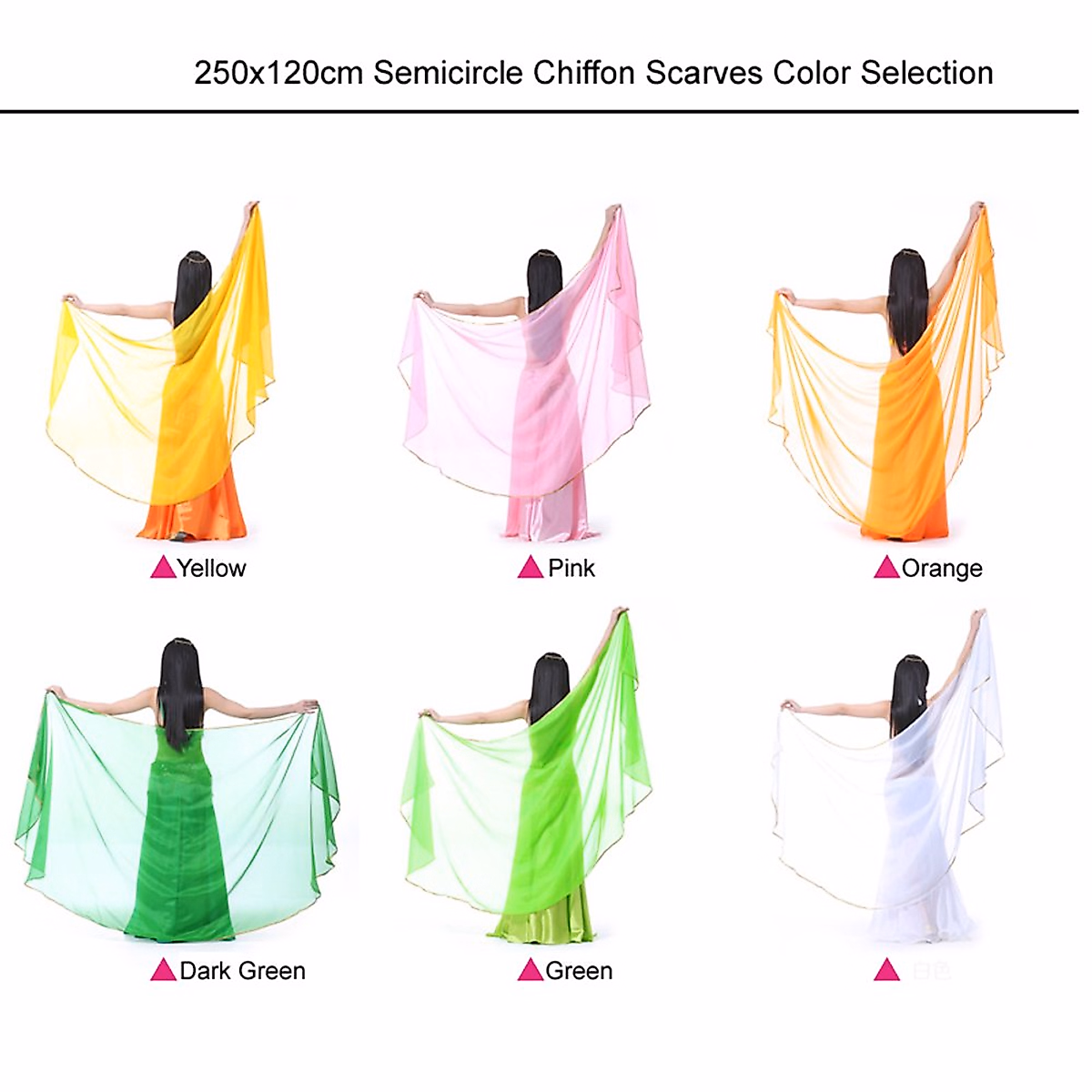 SHOWYOU 98.43" x 47.24" Lightweight Semicircle Chiffon Veil Belly Dance Scarf Blue Veil Scarf Shawls Trimed Gold Sequence (BLUE)