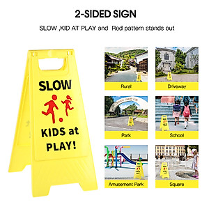 Slow Kids at Play Sign, Children at Play Safety Signs with Double-Sided Text and Graphics for Street Neighborhoods Schools Park Sidewalk Driveway (2-Pack Green)