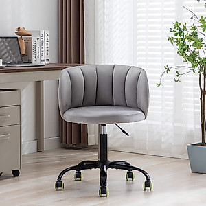 INMOZATA Velvet Home Office Desk Chair, Upholstered Vanity Chairs with Swivel Wheels, Ergonomic Office Chair for Living Room, Bedroom, Office, Vanity Study,Grey