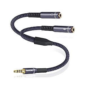Audio Splitter, Headphone Splitter 3.5mm Nylon-Braided，BEZOKABLE Aux Splitter Male TRS to Dual Female 3.5 Audio Cable for Phone, PS4,PS5, Xbox One S,Nintendo Switch, Tablets and More