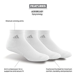 adidas Women's Cushioned Quarter Socks (3-Pair), White/Clear Onix Grey, Medium