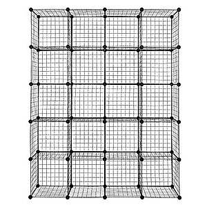 20pcs Cube Storage Organizer, DIY Cube Closet Wardrobe Shelving,Wire Cube Grid Bookshelf, Modular Metal Show Case Rack, Black