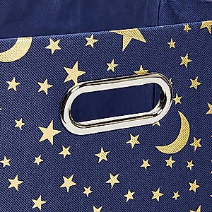 Okuna Outpost 4 Pack Star Storage Cubes, Collapsible Foldable Fabric Organizer Baskets for Clothes, Toys, Gold Moons and Stars (11 In)