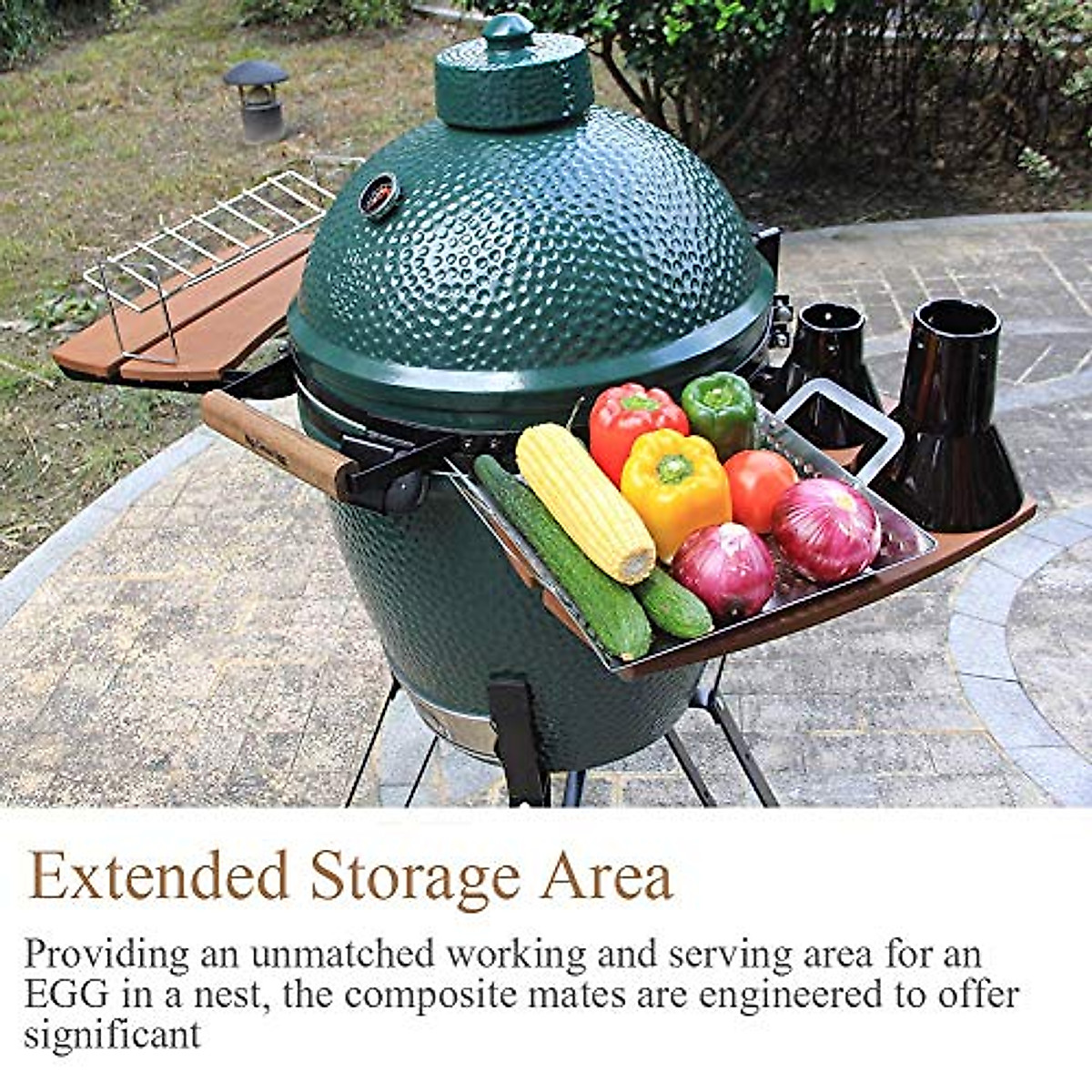 KAMaster 2 Slats Folding Side Shelves with 29 in Grill Full Cover，for Large Big Green Egg