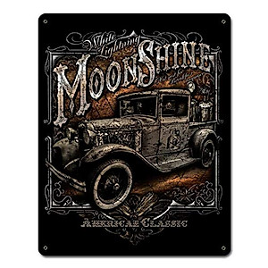 Maizeco Moonshine Truck Metal Tin Sign Wall Art Decor for Living Room Vintage Art Coffee Bar Signs Home Decor Gifts Decoration 8 x 12 inches