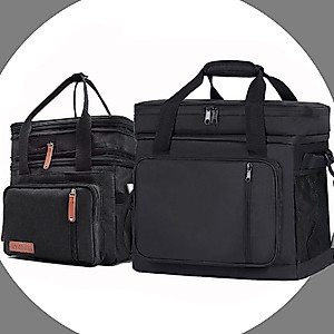 MOV COMPRA Movcompra Black Adult Insulated Lunch Box for Work + 45-Can Dual Compartment Large Lunch Cooler Bag