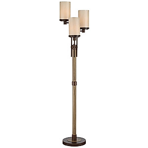 Franklin Iron Works Astoria Rustic Farmhouse Industrial Standing Floor Lamp Tree 3-Light 71" Tall Bronze Faux Wood Faux Tea Alabaster Glass for Living Room Reading House Bedroom Home Office