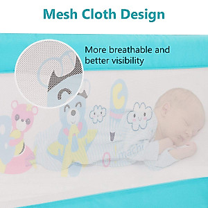 BABY JOY Bed Rails for Toddlers, 69 Inch Extra Long w/Safety Straps, Swing Down Safety Bed Guard for Convertible Crib, Folding Baby Bedrail for Kids Twin Double Full Size Queen & King Mattress (Blue)