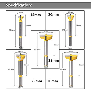 Yakamoz 5Pcs 15-35mm Carbide Forstner Drill Bit Set Hinge Hole Saw Cutter Wood Slabs Flat Wing Boring Drill Bits Auger Opener Woodworking Tool