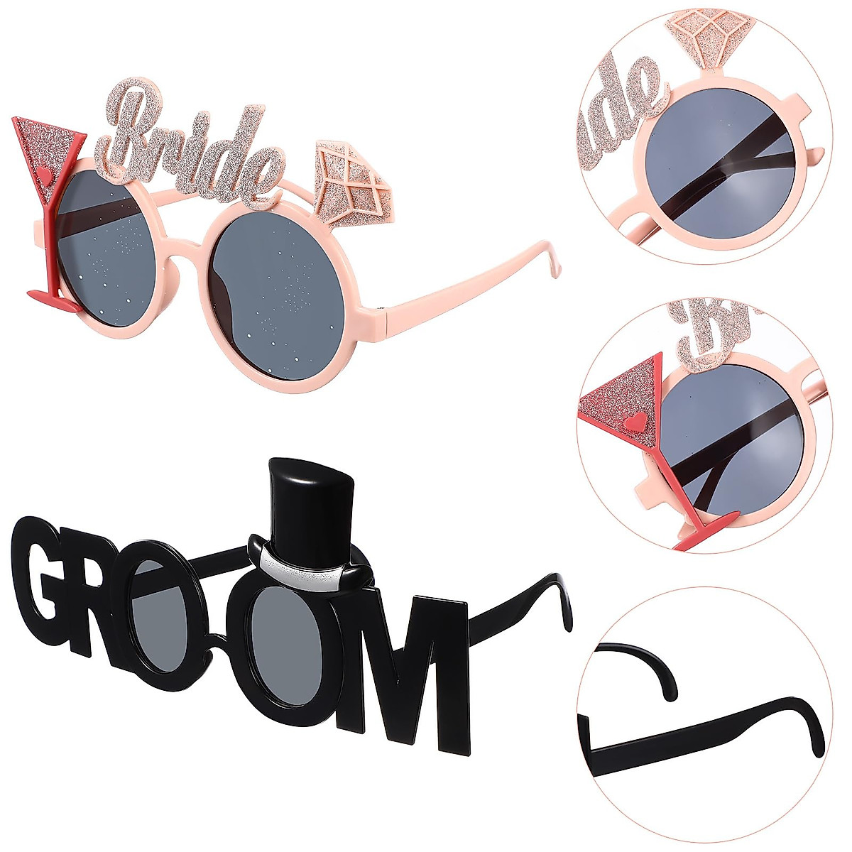Gadpiparty Bridal Shower Eyewear 2Pcs Plastic Groom Glasses Bride Glasses Bachelor Party Eyeglasses Photo Props Night Bridal Eyeglasses Wedding Hen Party Favors Hen Party Sunglasses