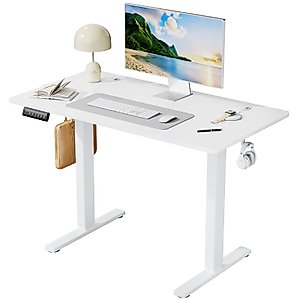 SMUG Standing Desk, 40x24 Inch Ergonomic Adjustable Height Electric Sit Stand Up Down Computer Table with Whole-Piece Desktop Board, Computer Workstation for Home Office, White(2 Packages)