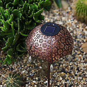 Roaming Light Solar Path Light Garden Lighted Umbrella，Garden Decor for Outside, Solar Decorations Outdoor for Patio&Lawn, Yard Arts, Holiday&Gardening Gifts for Women and Men(Brownz)