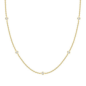 PAVOI 14K Yellow Gold Plated Station Necklace | Simulated Diamond By The Yard Necklace | Womens CZ Chain Necklace