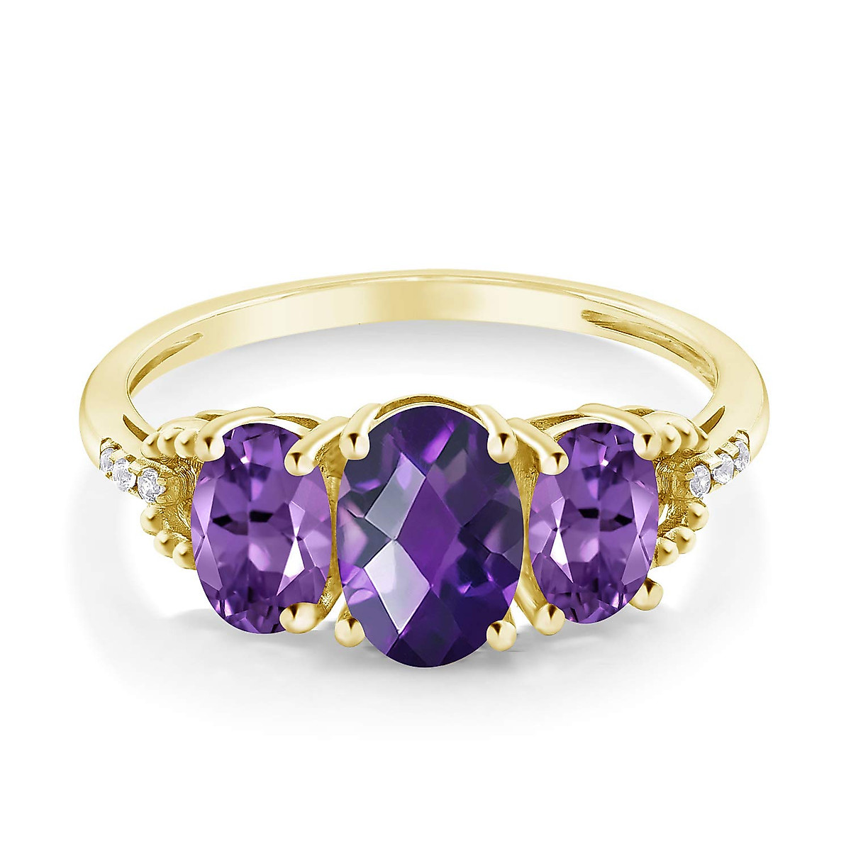 Gem Stone King 10K Yellow Gold Oval Checkerboard Purple Amethyst and Diamond Engagement Ring For Women (1.67 Cttw, Gemstone Birthstone, Available In Size 5, 6, 7, 8, 9)