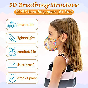 Kids KN95 Masks for Children, 50 Pack 5 Ply KN95 Mask for Kids with Adjustable Earloop, Multicolor Print Children's Mask with Soft Sponge Nose Bridge, Breathable Face Masks for Girls Boys Outdoor School