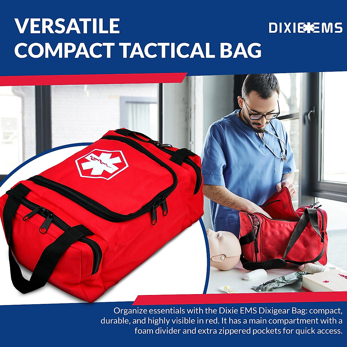 Dixie EMS Dixigear Empty First Responder II Bag 10.5" x 5" x 8" - Red