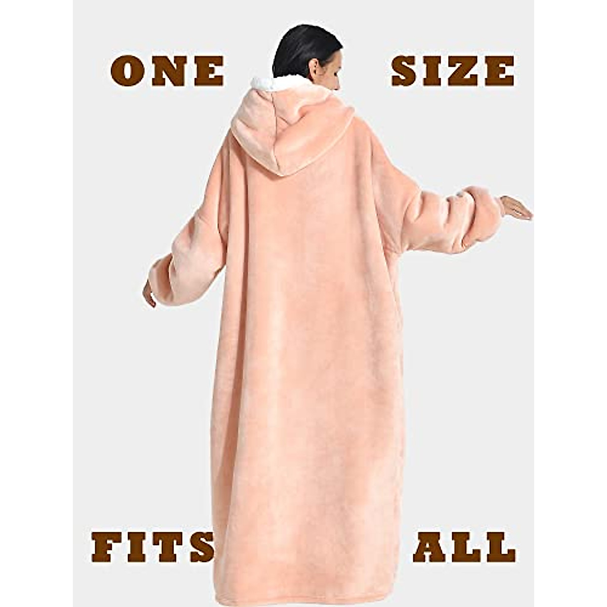 Jugbey Oversized Lengthened Wearable Blanket Hoodie for Women Men,Cozy Fuzzy Sherpa & Fleece Hooded Blankets,Big Blanket Sweatshirt with Sleeves & Giant Pocket Pink