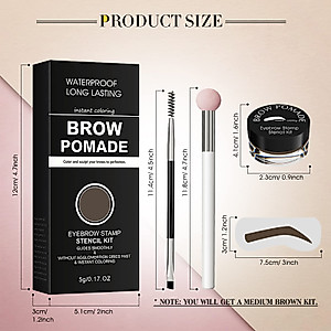 Eyebrow Stamp Stencil Kit - for Waterproof Eyebrows Makeup, Eyebrow Stamp Kit with Sponge Applicator, 10 Eyebrow Stencils, Dual-ended Brow Brush, Waterproof Eyebrow Pomade (Medium Brown)