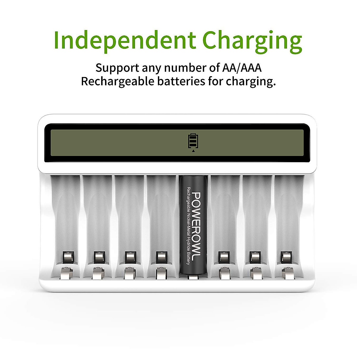 POWEROWL 2800mAh Rechargeable AA Batteries with Smart 8 Bay Battery Charger, Low Self Discharge Ni-MH Double A Batteries, 8 Count