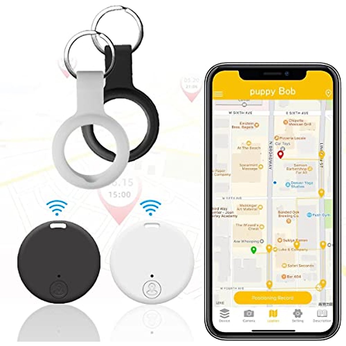 NouSKaU Portable Pet GPS Tracking - Bluetooth 5.0 Mobile Key Tracking Smart Anti-Loss Device - 2022 Mini Pet GPS Locator Bluetooth Tracer Include Batteries and Protective Case, Fit for iOS (2 Pack)