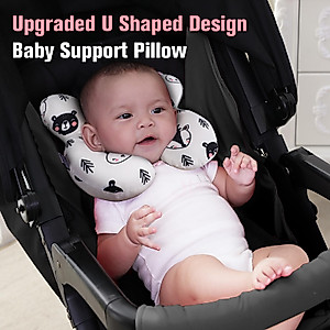 KAKIBLIN Baby Travel Pillow, Baby Pillow for Head and Neck, Upgraded Baby Support Pillow, Baby Neck Pillows for Car Seat,Pushchair,Travel(Bear)
