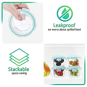 [12-Pack, 5oz]Mini Glass Food Storage Containers, Small Glass Jars with BPA-Free Locking Lids, Food containers, Airtight, Freezer, Microwave, Oven & Dishwasher Friendly