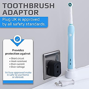 Toothbrush Adaptor Plug UK Charger Adapter Shaver Socket 2 Pin to 3 Pin Electric Converter for Razor Plugs Bathroom Two to Three Prong Charging Tooth Brush Plugs Adapters Electrical Shaving (Black)