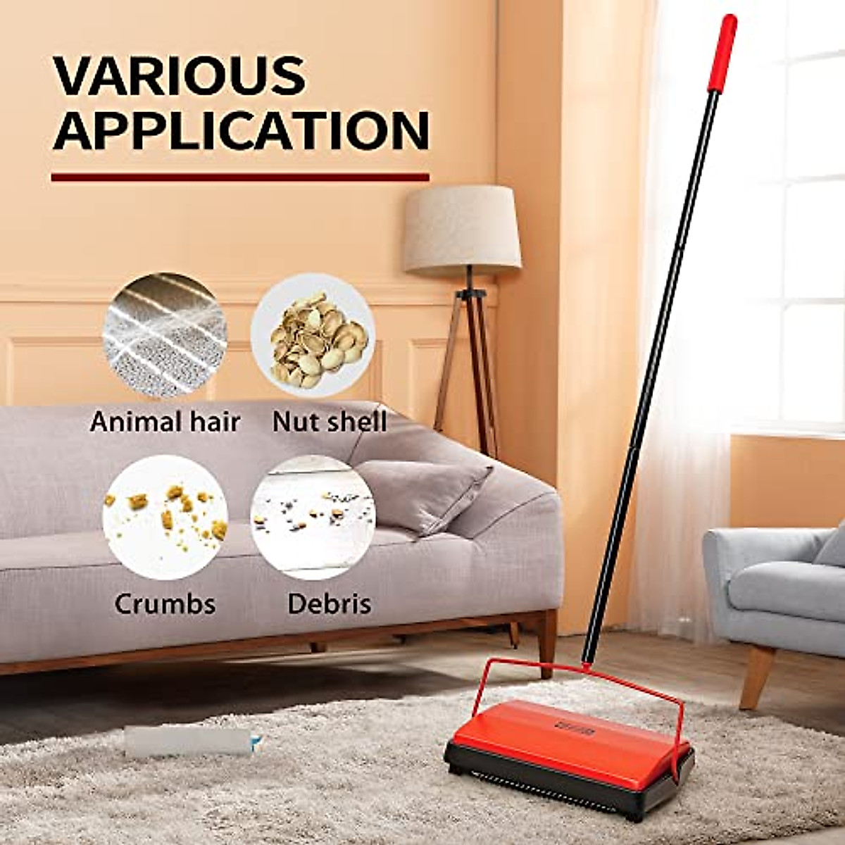 JEHONN Carpet Floor Sweeper with Horsehair, Broom and Dustpan Set for Home