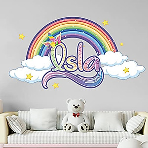 Kyle Cornhole Rainbow Wall Decals - Personalized Unicorn for Girls Bedroom Name Decal Room Decor Sticker Nursery Art, Green,rainbow