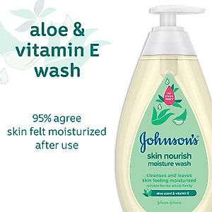 Johnson's Skin Nourishing Moisture Baby Body Wash with Aloe Scent & Vitamin E, Hypoallergenic & Tear Free Bath Wash for The Whole Family, Paraben- & Sulfate-Free, 20.3 fl. oz