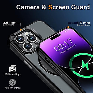 KMERUOTR 360° Rotatable Ring for iPhone 14 Pro Case [Compatible with MagSafe] [Military-Grade Protection], Shockproof Protective Slim Invisible Stand for Women Men Phone Case 6.1 Inch,Black