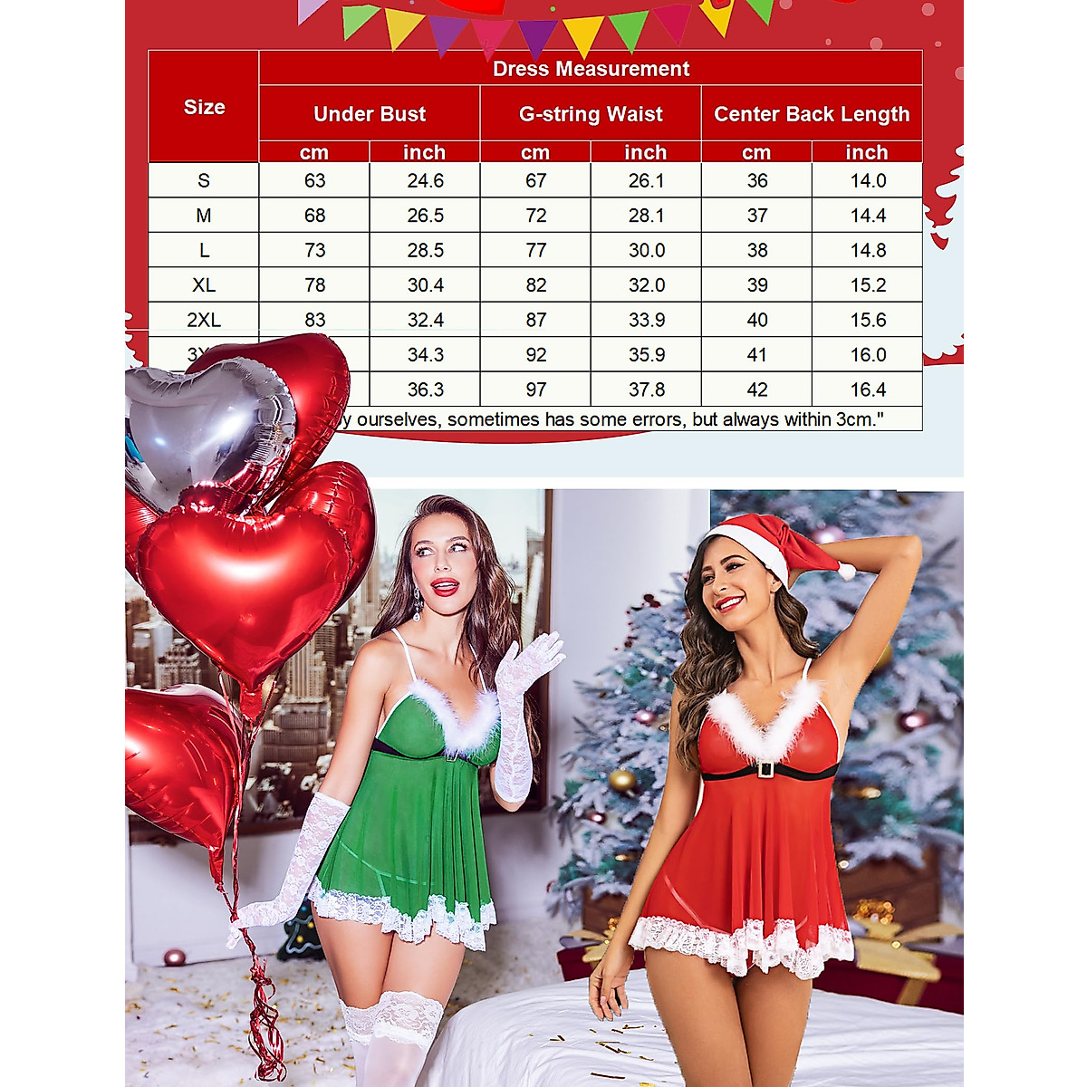Avidlove Women's Christmas Lingerie Red Santa Babydolls Chemises Christmas Outfits
