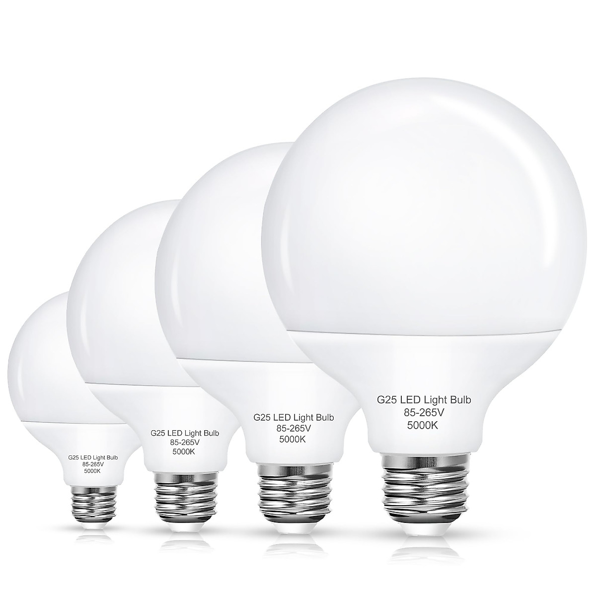 Vanity Light Bulbs, 6W LED Globe Light Bulbs (60W Equivalent), Daylight 5000K Round Light Bulbs for Vanity Makeup Mirror, G25 Bathroom Light Bulbs, 85-265V CRI85+, Non-dimmable, E26 Base 500LM, 4 Pack