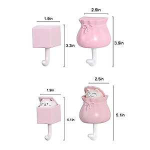 Cute Wall Hooks, 4 Pcs Adhesive Cat Key Holder for Room Decor, Cat Coat Hooks Heavy Duty Wall Mounted for Towel Backpack Hat Scarf Hanging Decorations