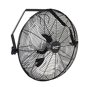 Comfort Zone CZHVW18 18” High-Velocity 3-Speed Industrial Wall Mount Fan, 360-Degree Angle Adjustment, All-Metal Construction, and Steel Mounting Bracket, Black
