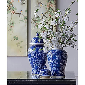 18" Porcelain Jar with Lid - Blue & White Cherry Blossom Print - Perfect for Any Room in Your Home