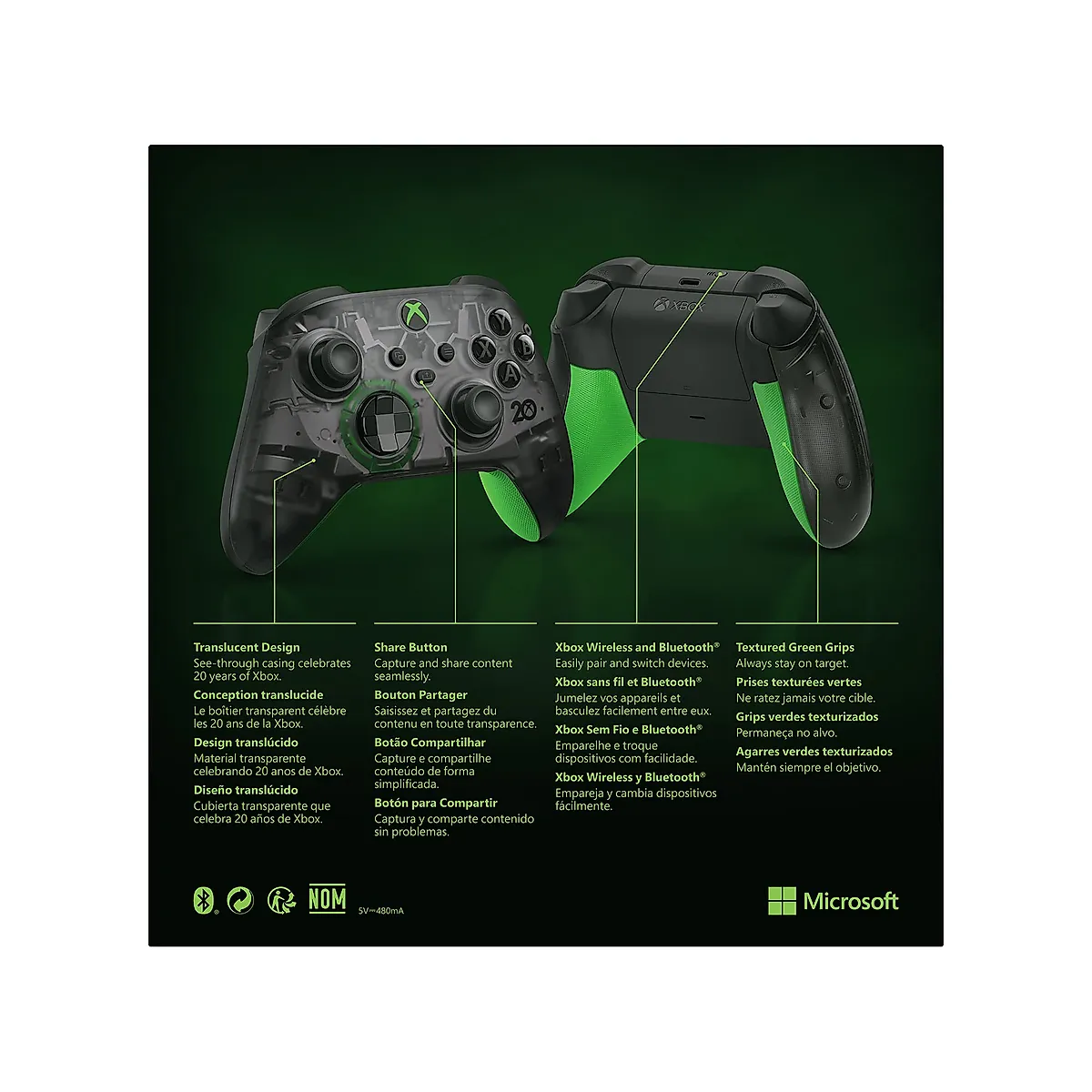 Xbox Wireless Controller 20th Anniversary Special Edition - For Xbox Series X/S, Xbox One, & Windows 10 - Bluetooth Connectivity - See-through Casing Special Edition - Hybrid D-Pad & Share But
