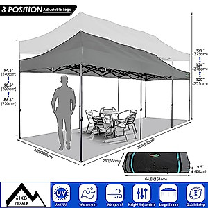 COBIZI 10x30 Pop up Canopy Tent 10x30 Canopy with Sidewalls, Heavy Duty Party Tent Tents for Parties, Foldable UPF 50+ Waterproof Commercial Easy up Canopy with Roller Bag, Grey(Windproof Upgraded)
